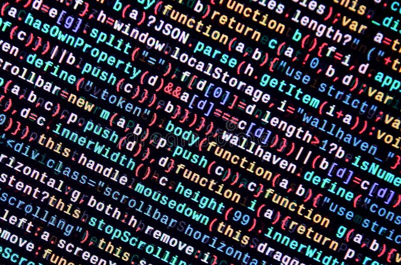 JavaScript Code in Text Editor. Coding Cyberspace Concept. Screen of ...