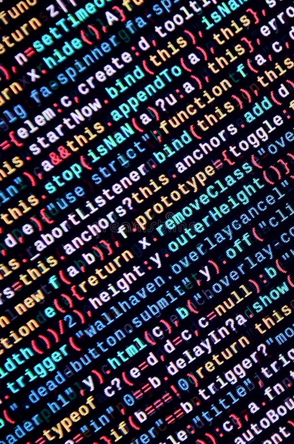 JavaScript Code in Text Editor. Coding Cyberspace Concept. Screen of ...