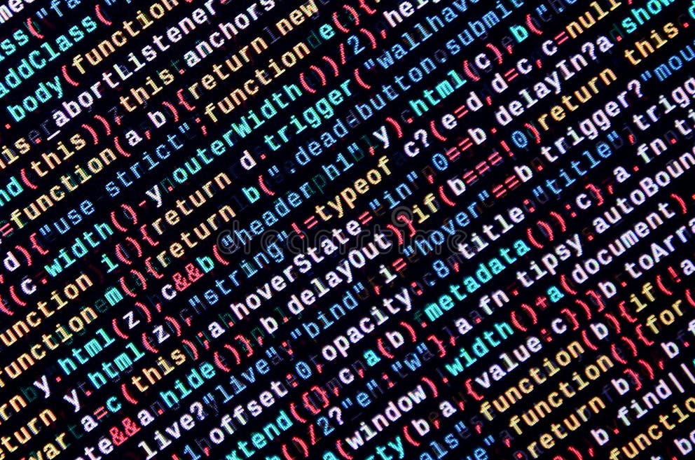 JavaScript Code in Text Editor. Coding Cyberspace Concept. Screen of ...