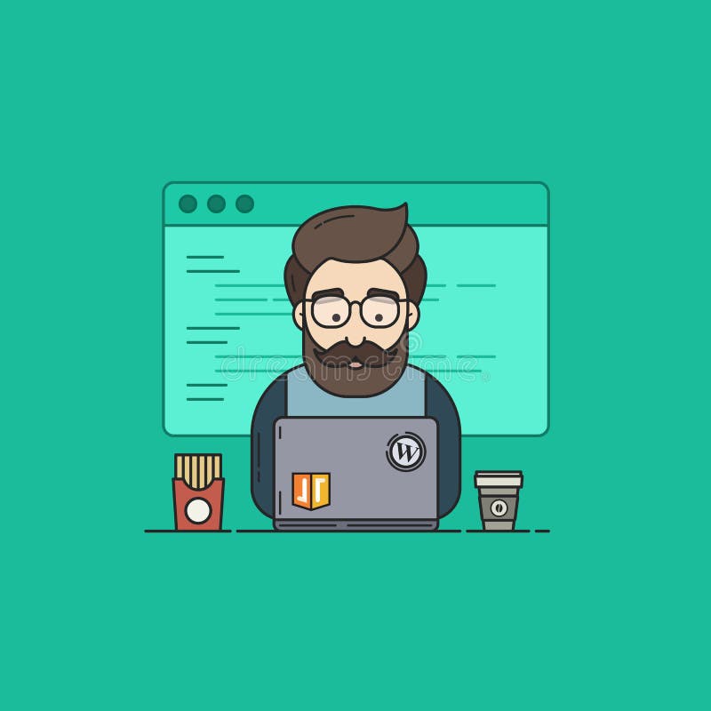 Javascript Coder With Laptop Stock Vector Illustration Of Flat Code 113018670