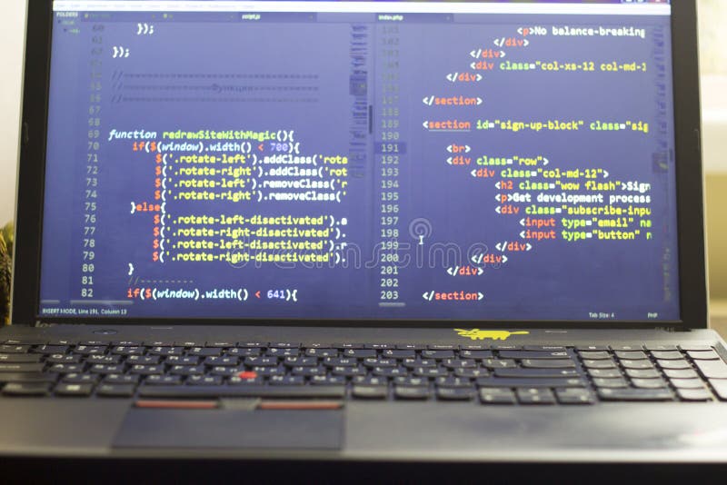 Javascript And Html Front End Source Code Laptop Screen Layout Of Web Developer Editorial Image