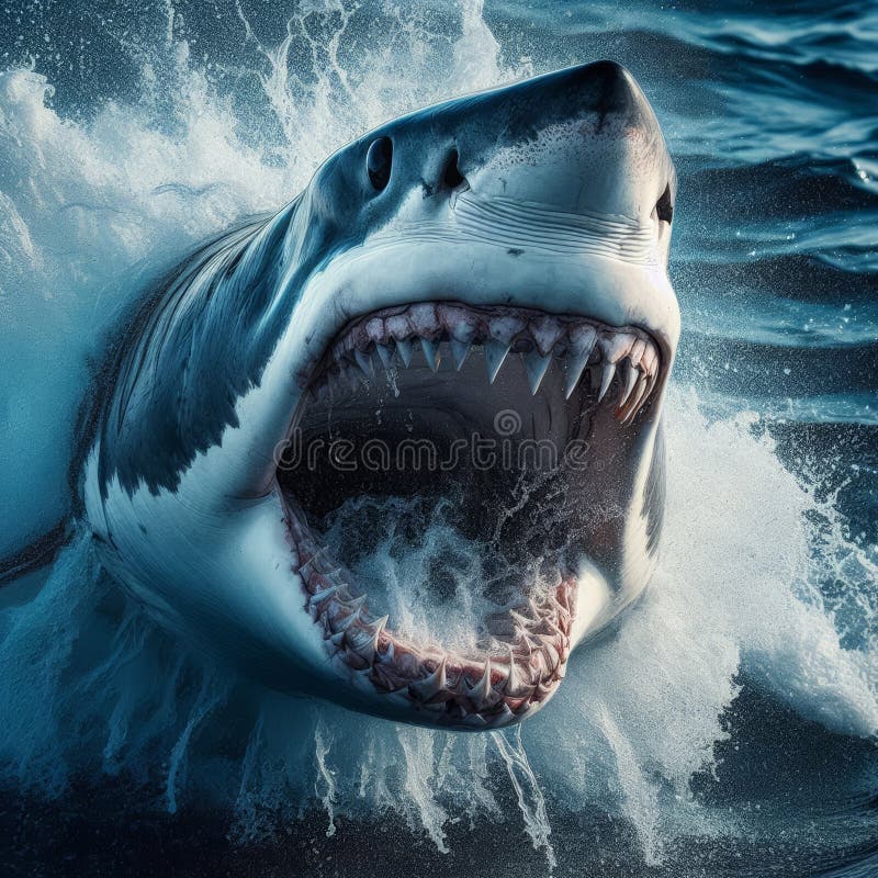 A Jaw-Dropping Shark Attack Stock Illustration - Illustration of deep ...