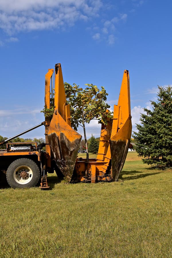 Transplanting a Tree with a Portable Mounted Machine Stock Photo ...