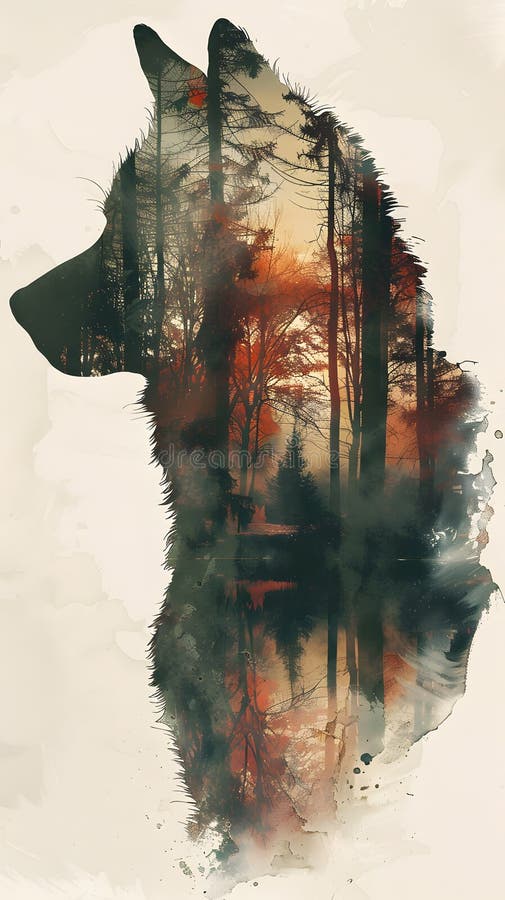 A Jawsnapping Wolf Blending with a Dense Forest in Camouflage Art Style ...