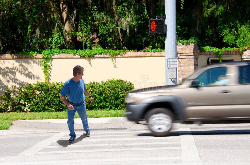 Jaywalking Man about To Be Run Over by Truck Stock Photo - Image of ...
