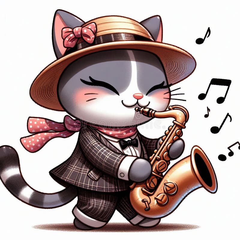 Jazz Cat Playing Saxophone stock illustration. Illustration of cool ...