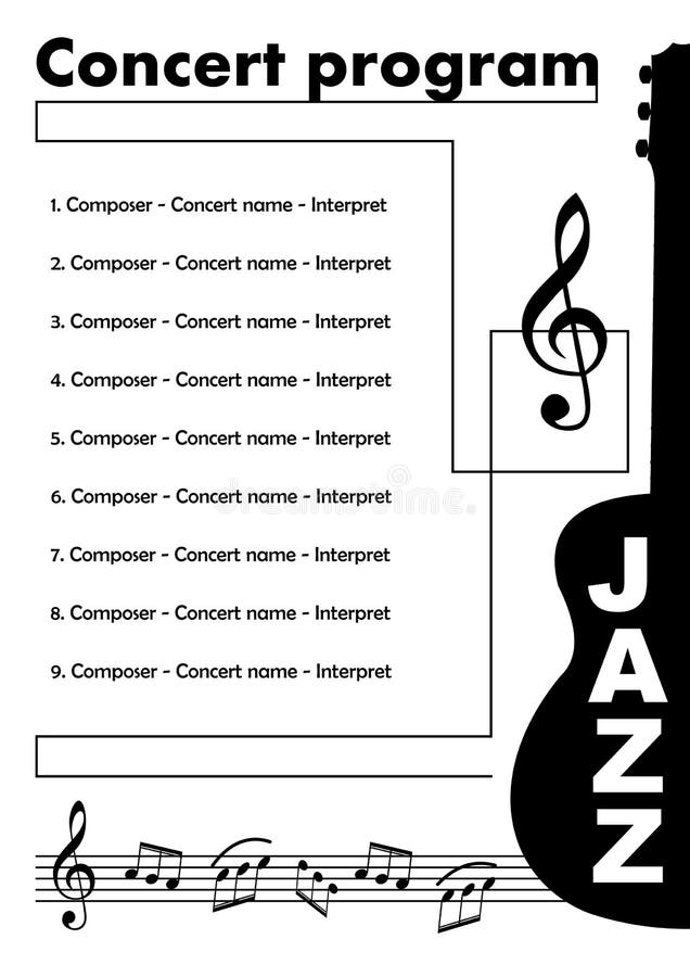 Jazz Concert Program Template with Cut Out of Guitar, Treble Clef and ...