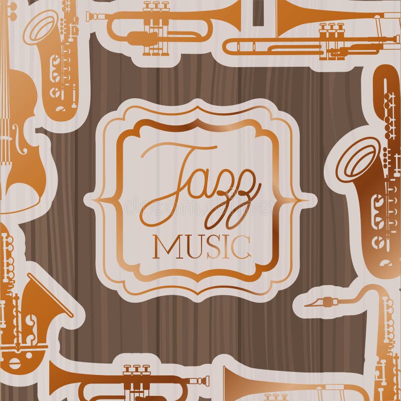 Jazz Day Frame with Instruments and Wooden Background Stock Vector ...