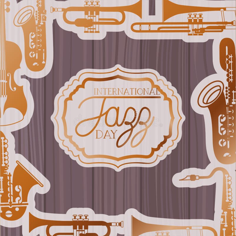 Jazz Day Frame with Instruments and Wooden Background Stock Vector ...
