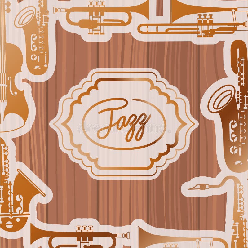 Jazz Day Frame with Instruments and Wooden Background Stock Vector ...