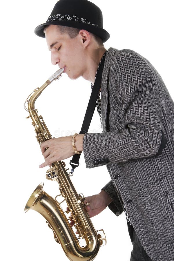 Jazz man plays a saxophone stock photo. Image of joyful - 17407836