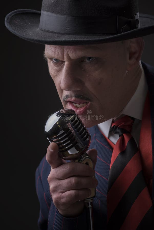 Jazz Man Singing into a Microphone Stock Image - Image of shirt, music ...