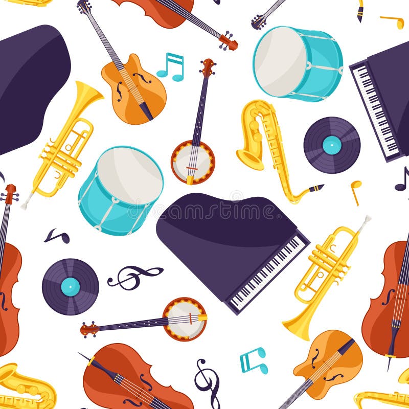 Jazz Music Seamless Pattern with Musical Instruments Stock Vector ...