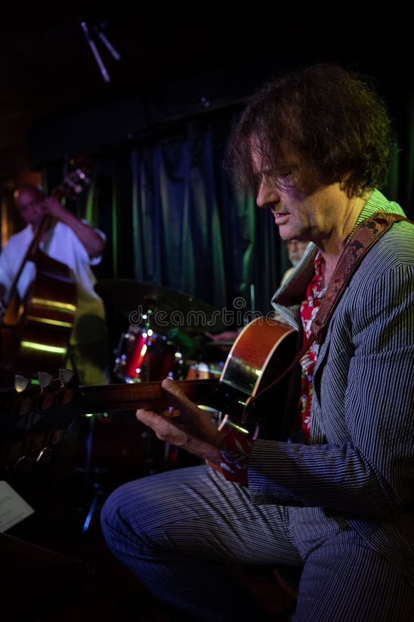 Jazz Musicians Performing in the Club in a Vertical Shot Editorial ...
