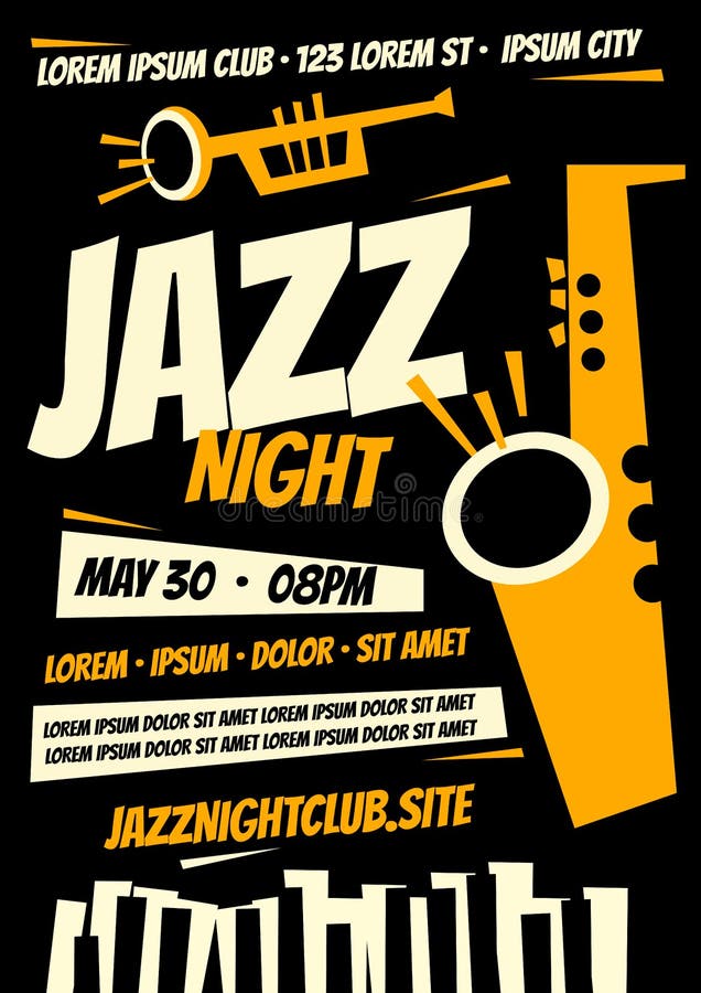 JAZZ NIGHT PARTY POSTER stock vector. Illustration of blues - 220320653