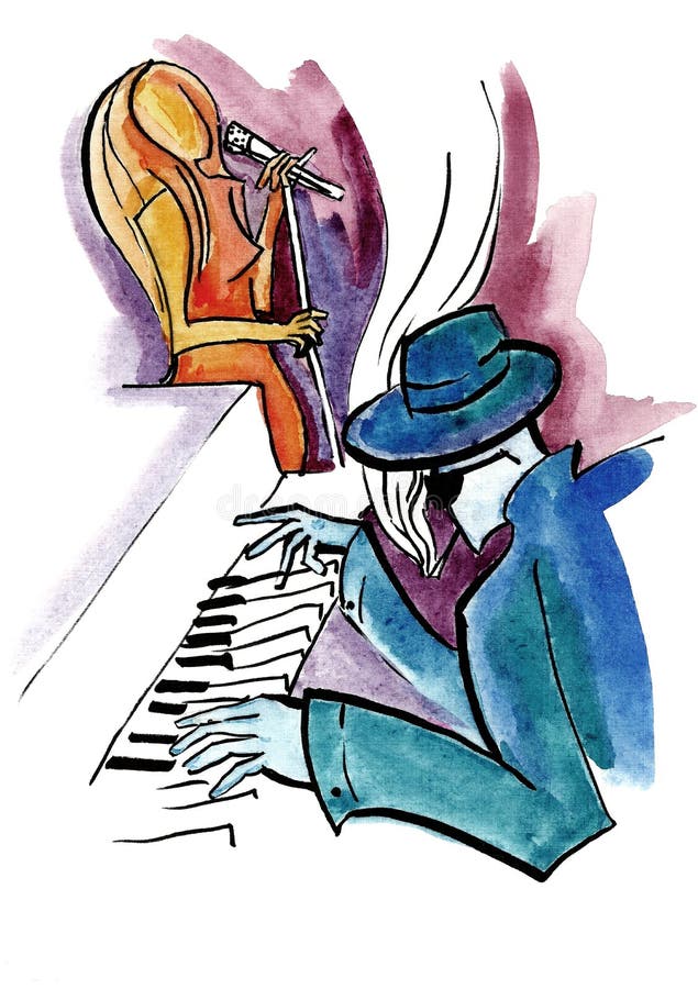 Jazz Pianist and Female Singer Stock Illustration - Illustration of ...
