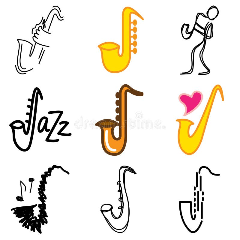 Jazz saxophone icons stock illustration. Illustration of pictogram ...