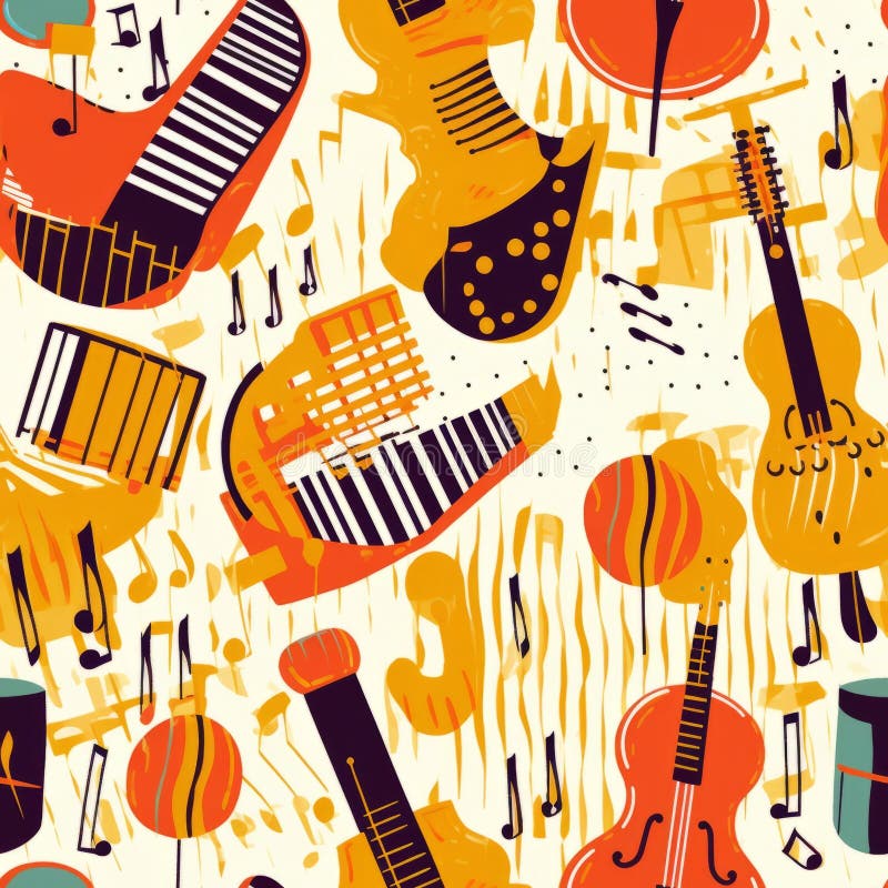 Jazz Seamless Pattern - Musical Instruments Creating a Background ...
