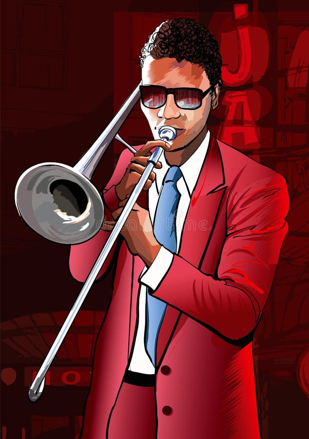 Jazz trombone player stock vector. Illustration of orleans - 77170788