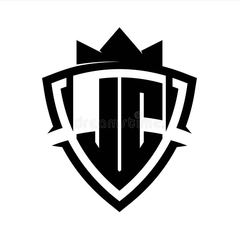 JC Letter Bold Monogram Triangle Curve Shield Shape with Crown Black ...