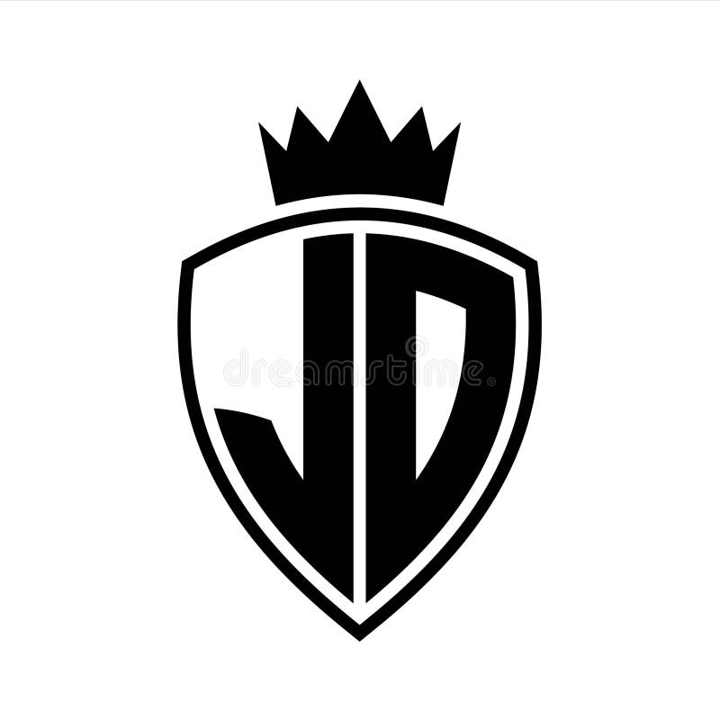 JD Letter Monogram Shield and Crown Outline Shape with Black and White ...