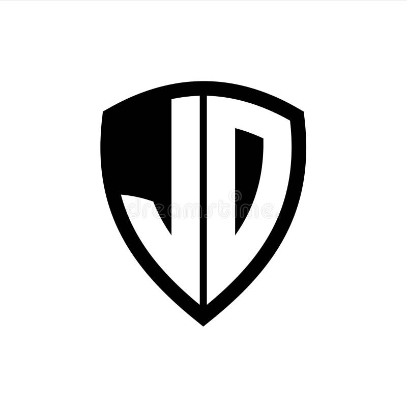 JD Monogram Logo with Bold Letters Shield Shape with Black and White ...