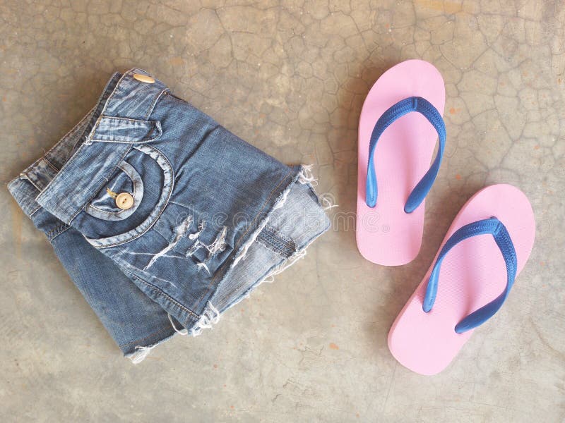 Jean Slippers Summer Clothing Stock Image - Image of slippers, clothing ...