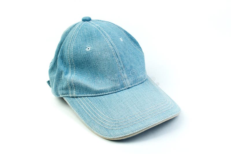 Jeans Cap ,blue Denim Hat on a White Background. Stock Photo - Image of ...