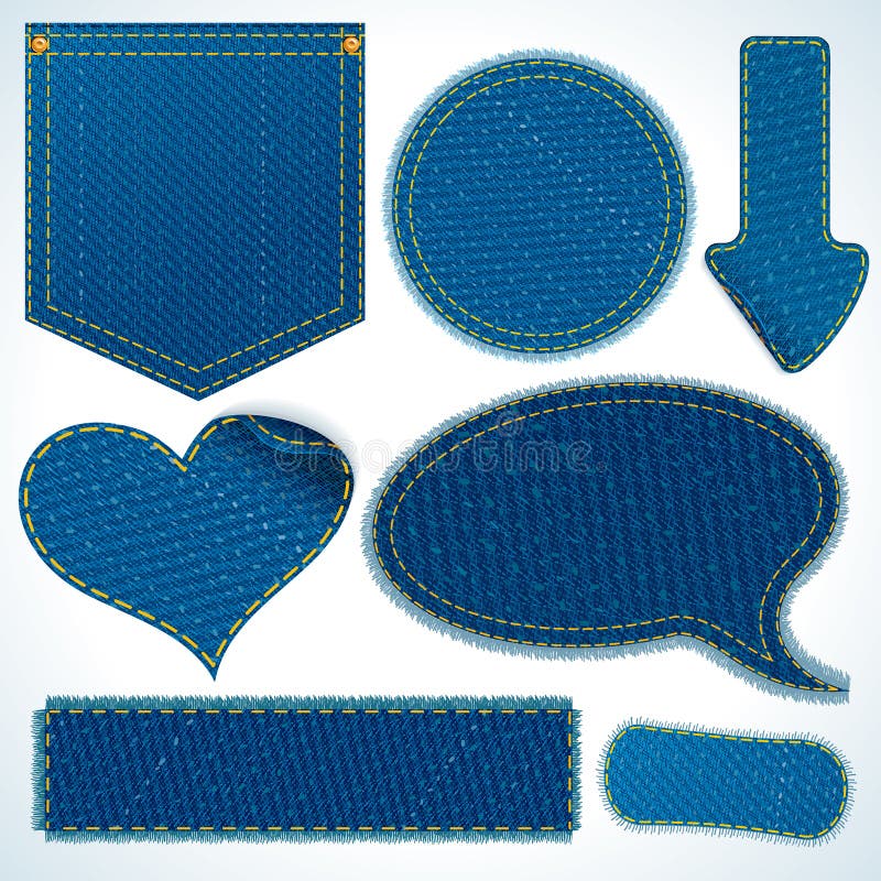 Jeans Cloth Elements. Objects Isolated on White Stock Illustration ...