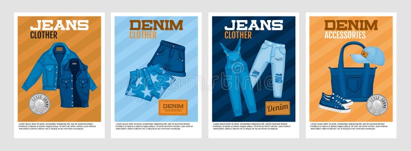 Jeans Denim Posters Set stock vector. Illustration of fashion - 235031628