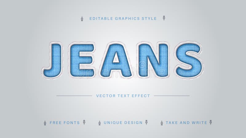 Jeans - Editable Text Effect, Font Style Stock Vector - Illustration of ...