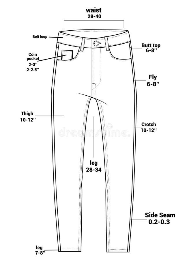 Jeans Flat Technical Drawing Size Stock Illustrations – 9 Jeans Flat ...