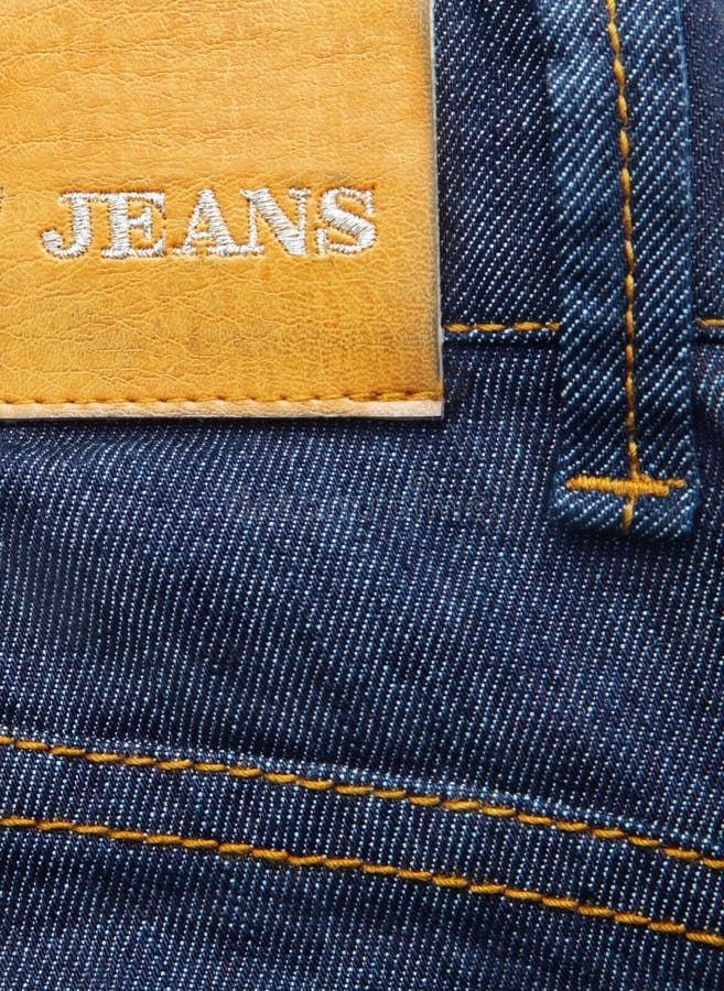 Jeans Label Mockup, Denim Texture, Isolated Wooden Background Stock ...