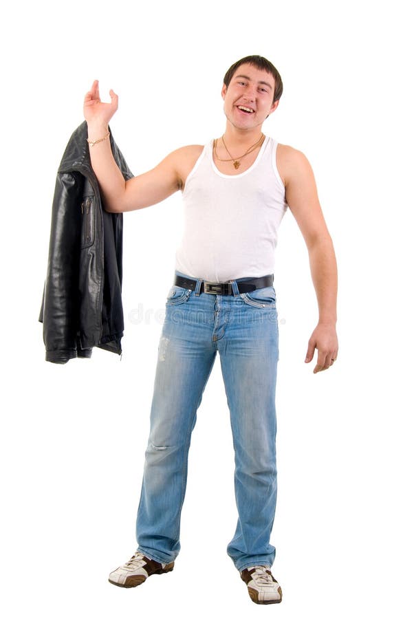 Jeans Macho Boy with Leather Jacket. Stock Image - Image of casual ...