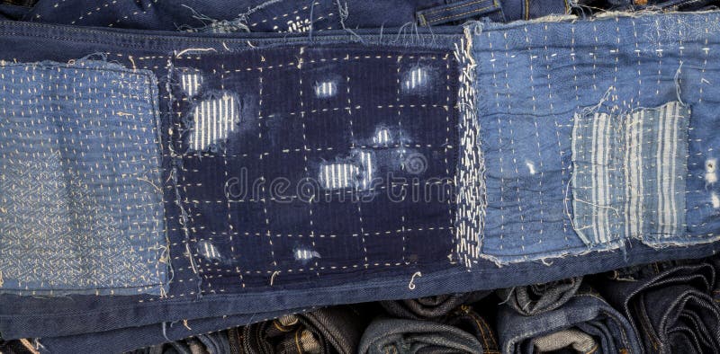 Jeans Patchwork on Jeans Background , Denim Patchwork . Stock Image ...