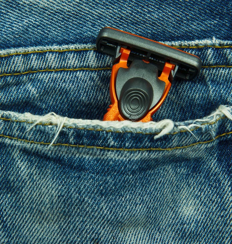 Jeans Pocket with Shaving Razor Stock Photo - Image of clean, items ...