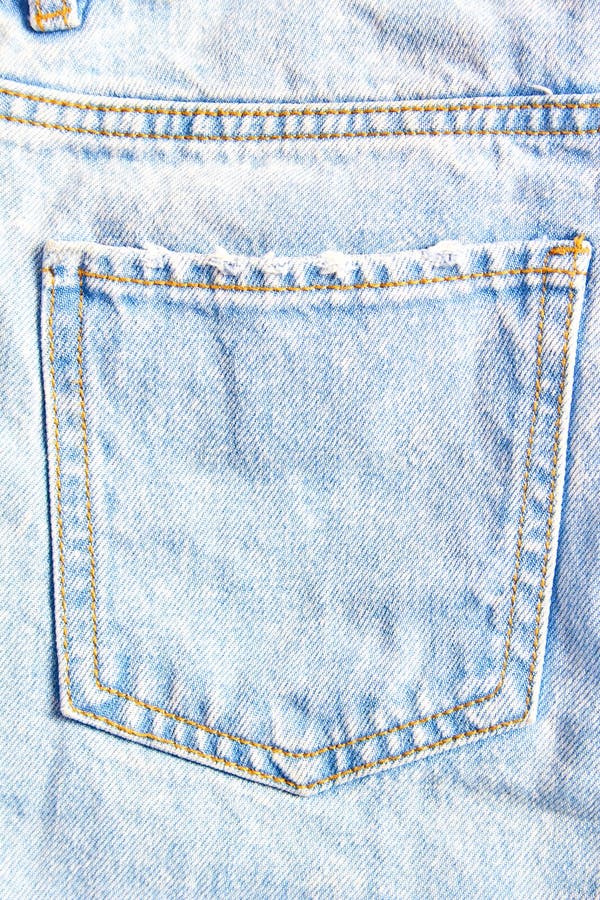 Jeans Pocket Texture Closeup. Blue Denim with Yellow Stitching Stock ...