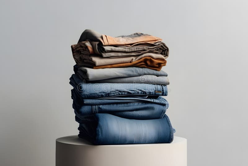 Jeans Trousers Stack on White Background. Neural Network AI Generated ...