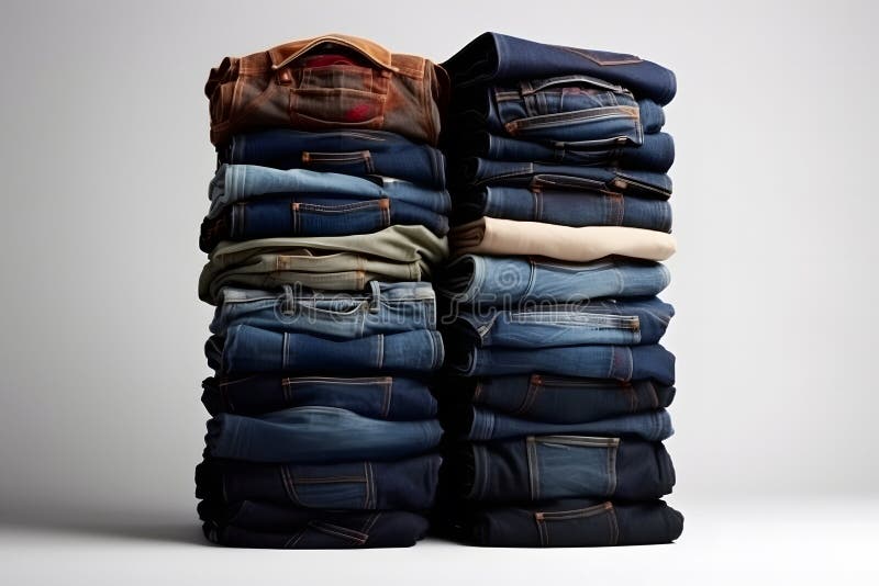 Jeans Trousers Stack on White Background. Neural Network AI Generated ...
