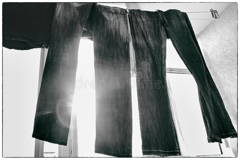 Jeans washed on the rope stock photo. Image of freshness - 240548548
