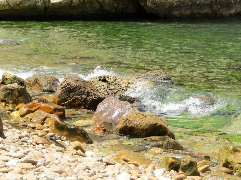 Jebha Island and Waves and Rocks Stock Image - Image of playa, morocco ...