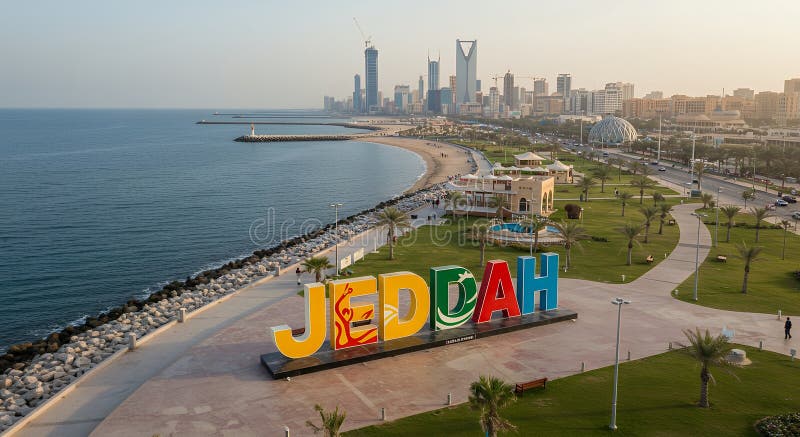 Jeddah Corniche "Jeddah" Model in English Language Stock Illustration ...
