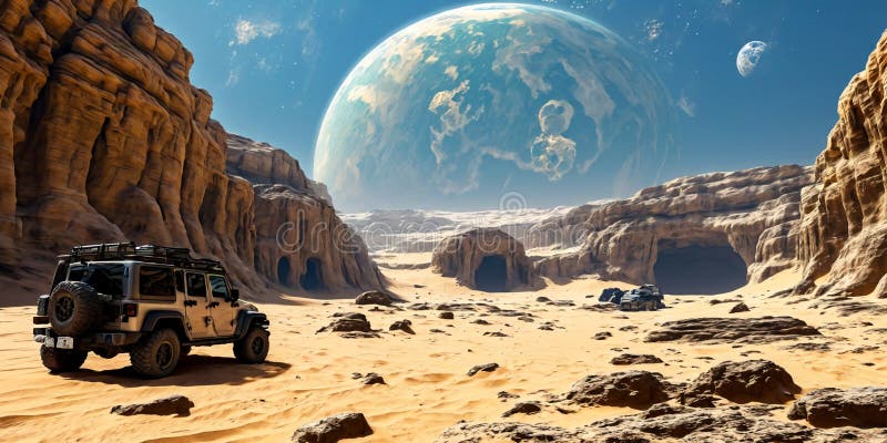 Jeep on an alien planet stock image. Image of wrangler - 310613791