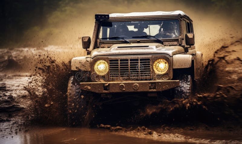 Jeep Driving through Mud stock illustration. Illustration of wheeling ...