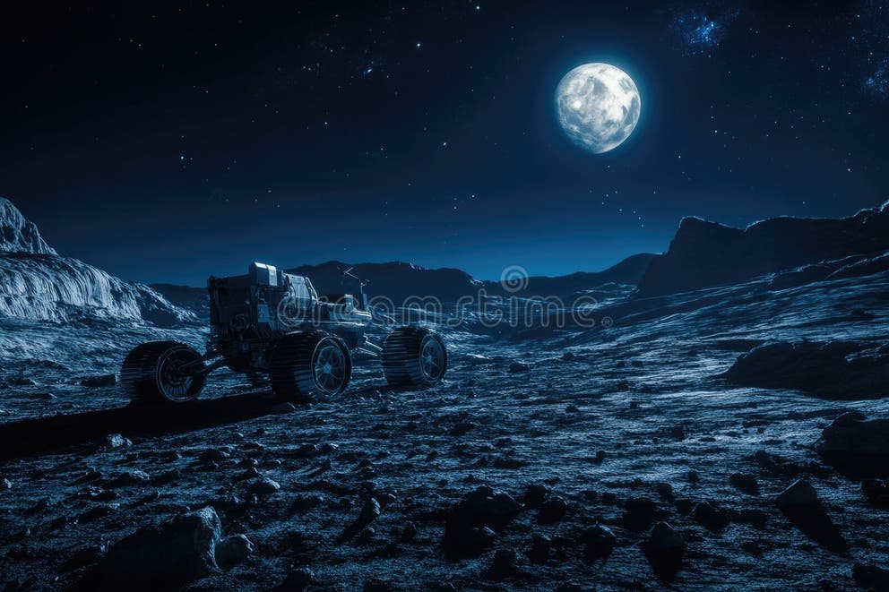 A Jeep Parked on a Rugged Terrain Under the Bright Light of a Full Moon ...