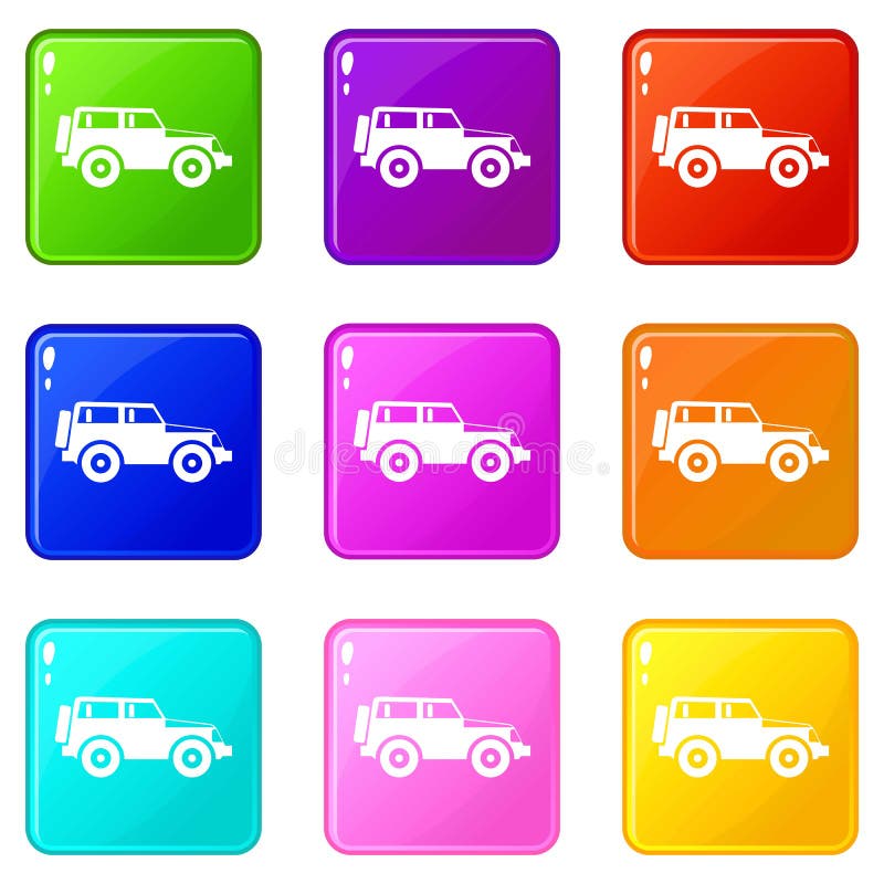 Jeep set 9 stock vector. Illustration of safari, tire - 96430747