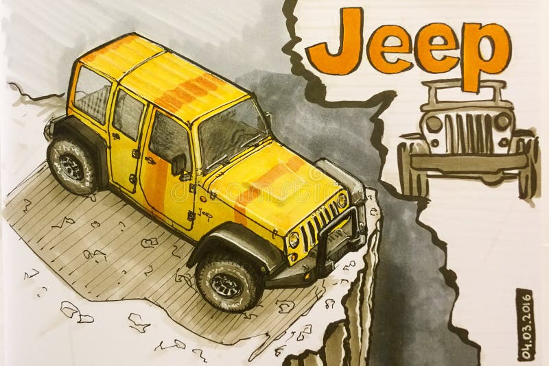 Jeep Wrangler drawing editorial photography. Illustration of sketch ...