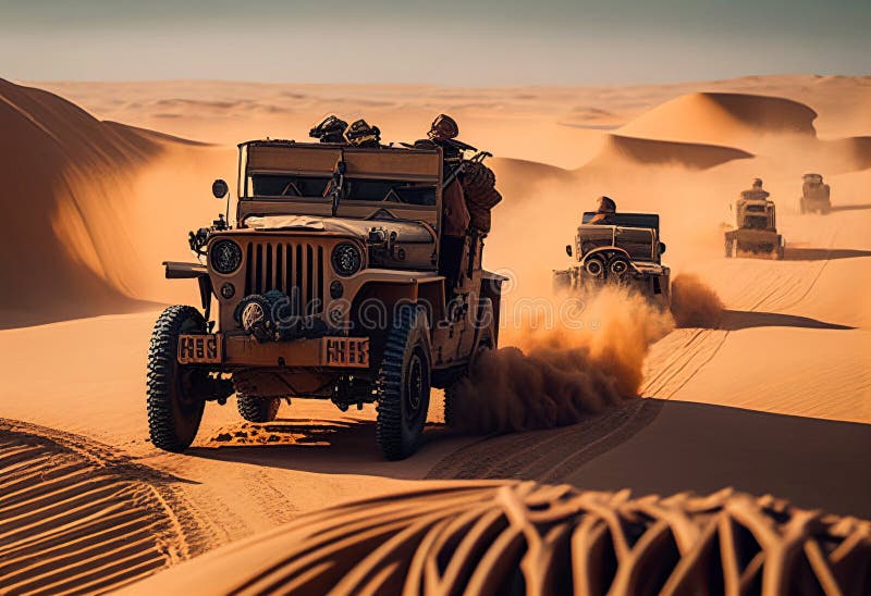 Jeeps Drive through the Desert. AI Generated Stock Illustration ...