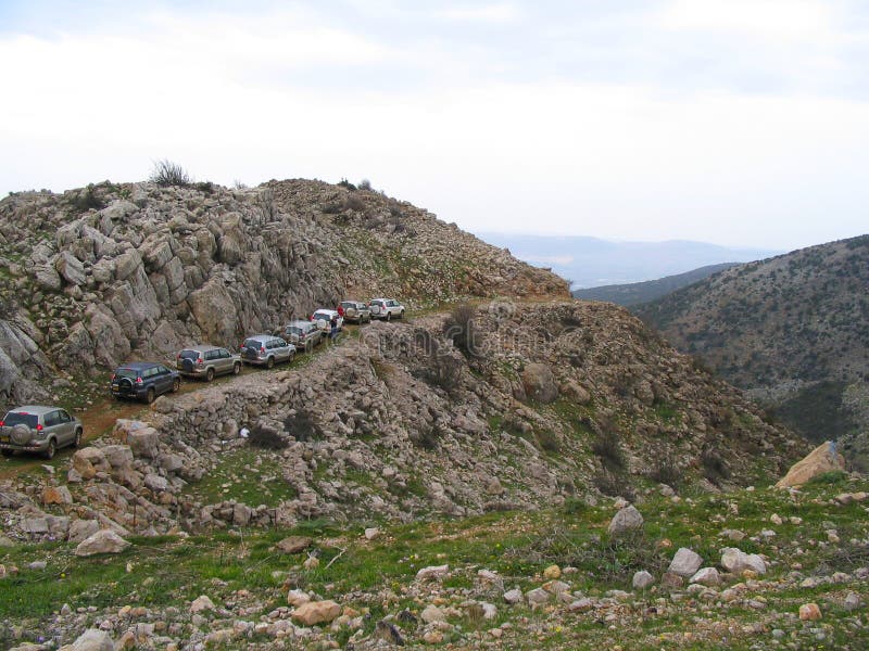 Jeeps in Mountain Path, Israel Stock Photo - Image of cliff, height ...