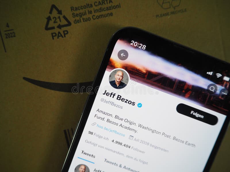Jeff Bezos Twitter Account with Amazon Package Editorial Image - Image ...